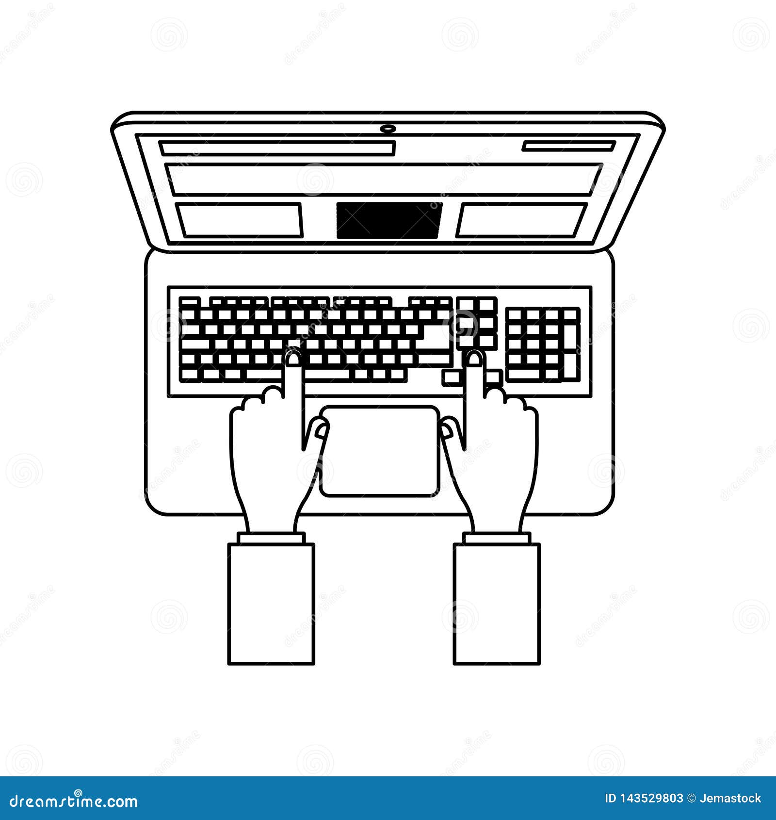 Hands Working on Laptop in Black and White Stock Vector - Illustration ...