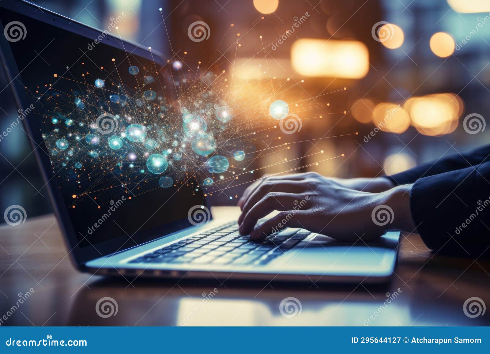 Hands Working on Laptop Computer, Creative Graphic Display Illustration ...