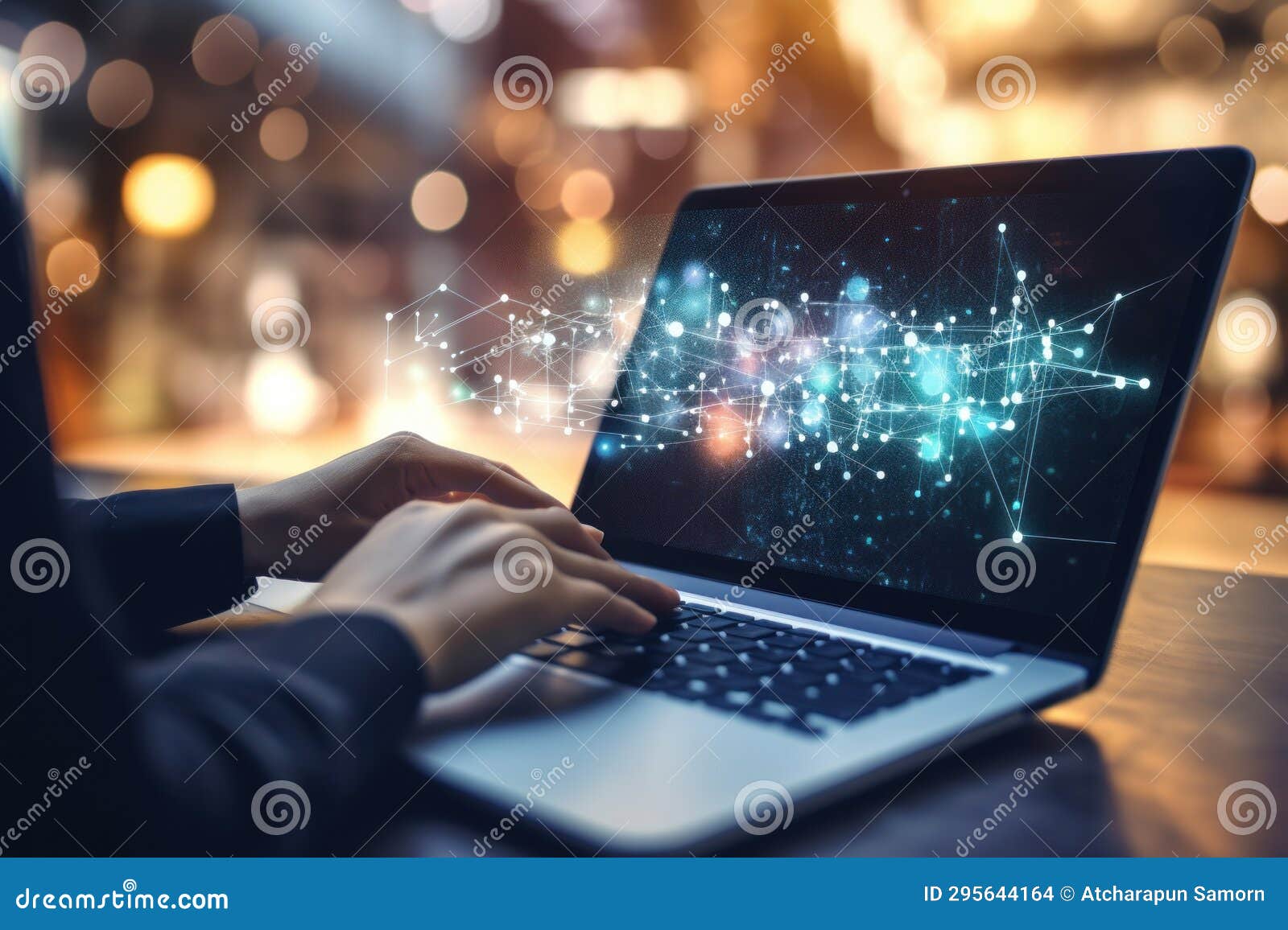 Hands Working on Laptop Computer, Creative Graphic Display Illustration ...