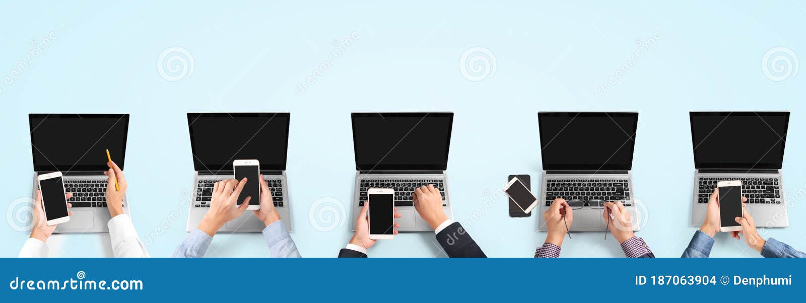 Hands Working on the Laptop, Top View Stock Photo - Image of hand ...