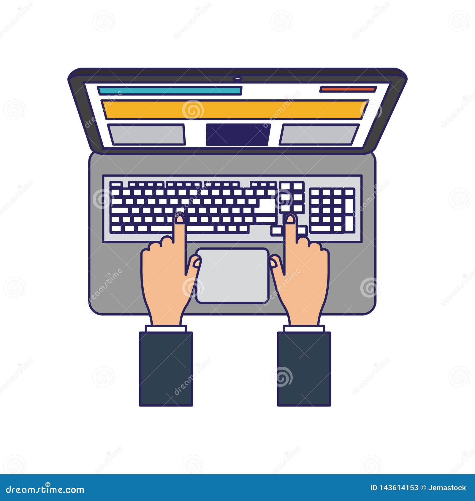 Hands working on laptop stock vector. Illustration of computer - 143614153