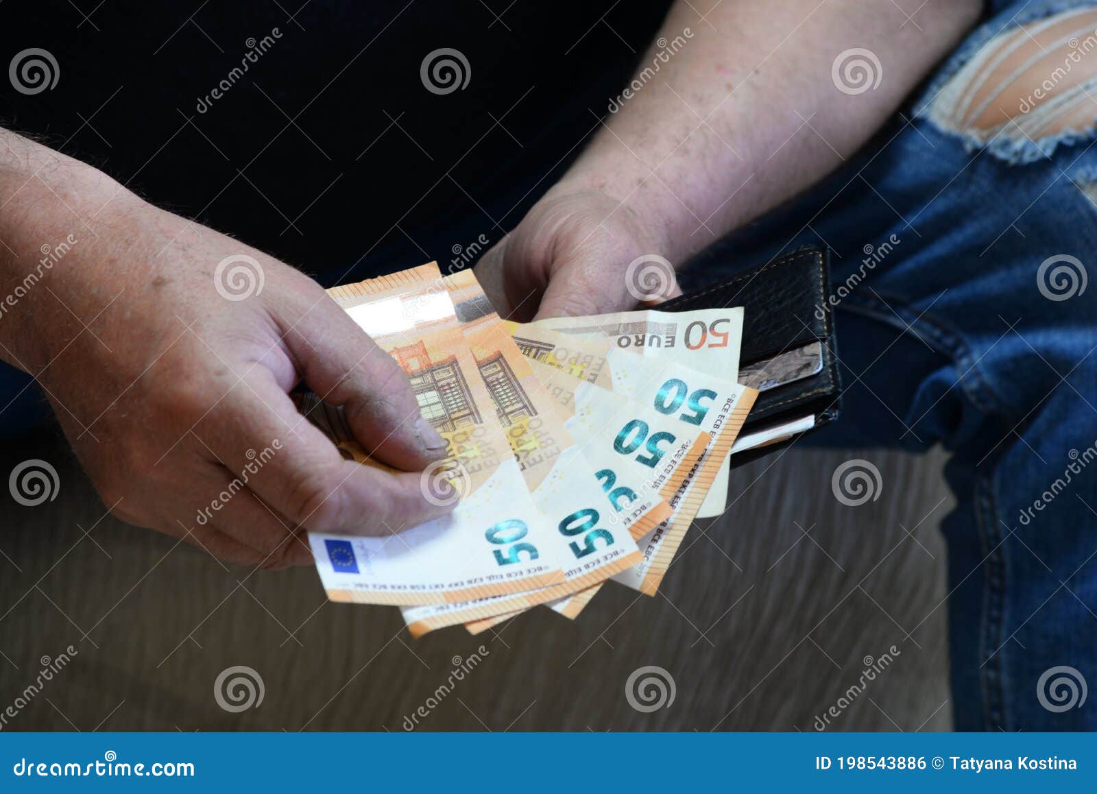 Hands of a Working Man in Cracks and Scars, Counting Money, Pulling Out ...