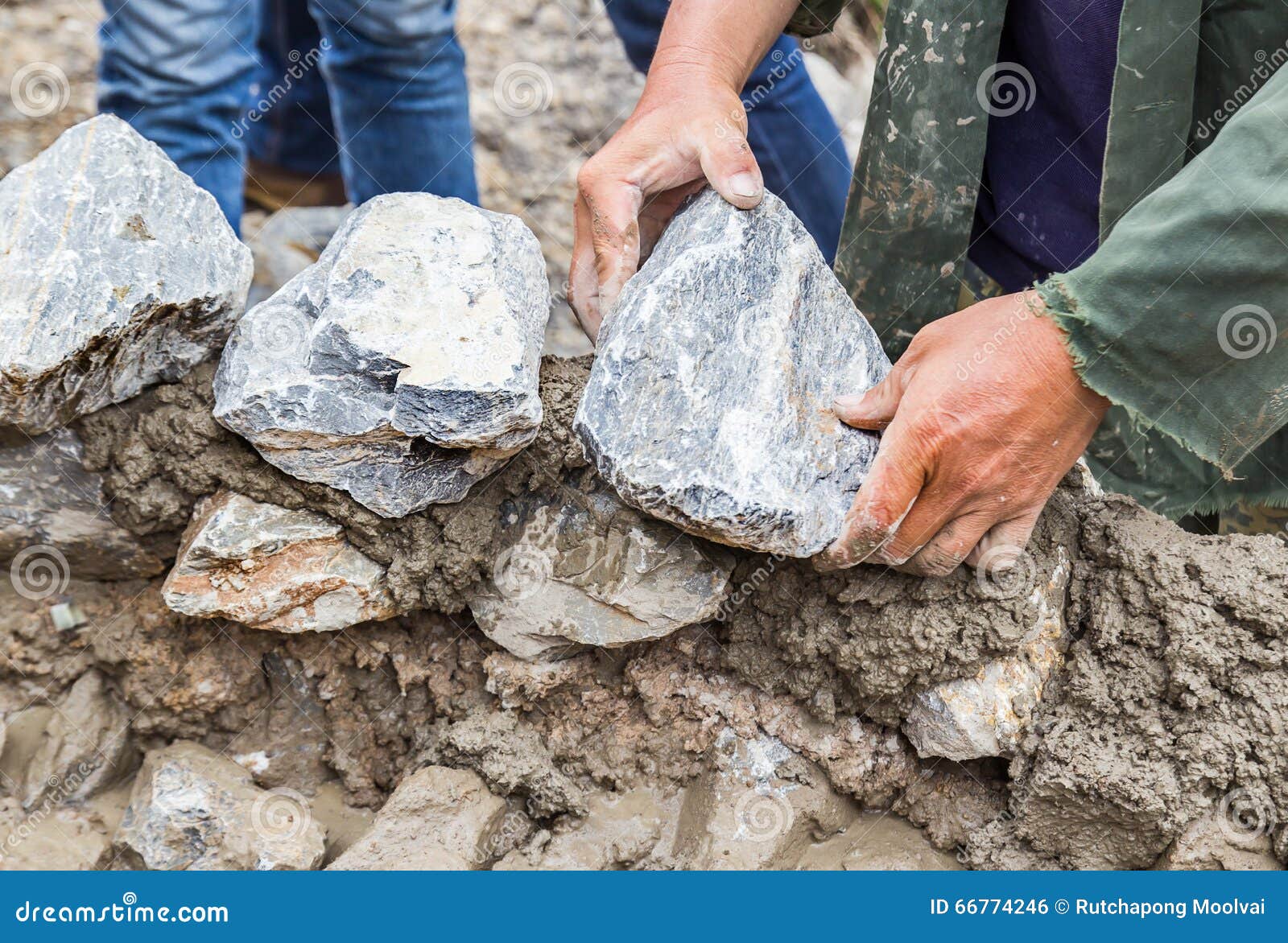 Hands Working on Masonry Stone Wall Stock Photo - Image of ancient ...