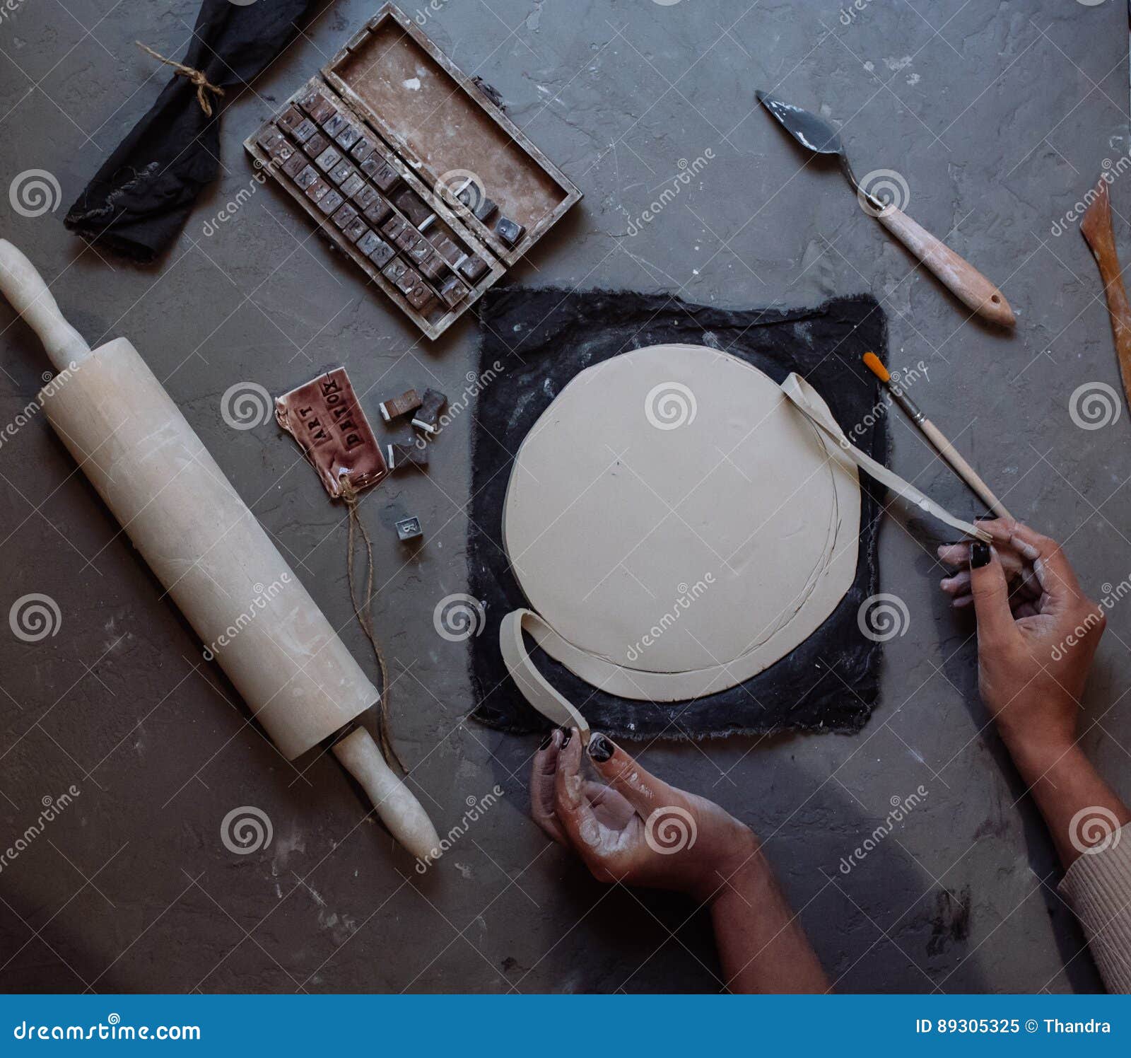 Hands Working on Pottery Wheel , Retro Style Toned Stock Image - Image ...