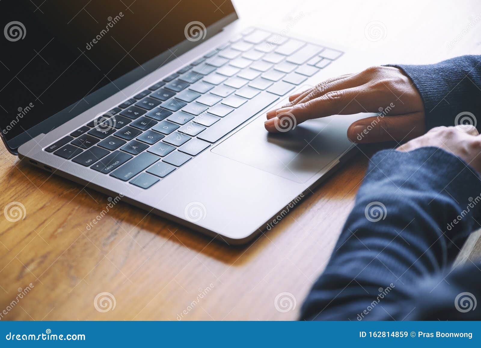 Hands Working and Touching on Laptop Touchpad on the Table Stock Image ...