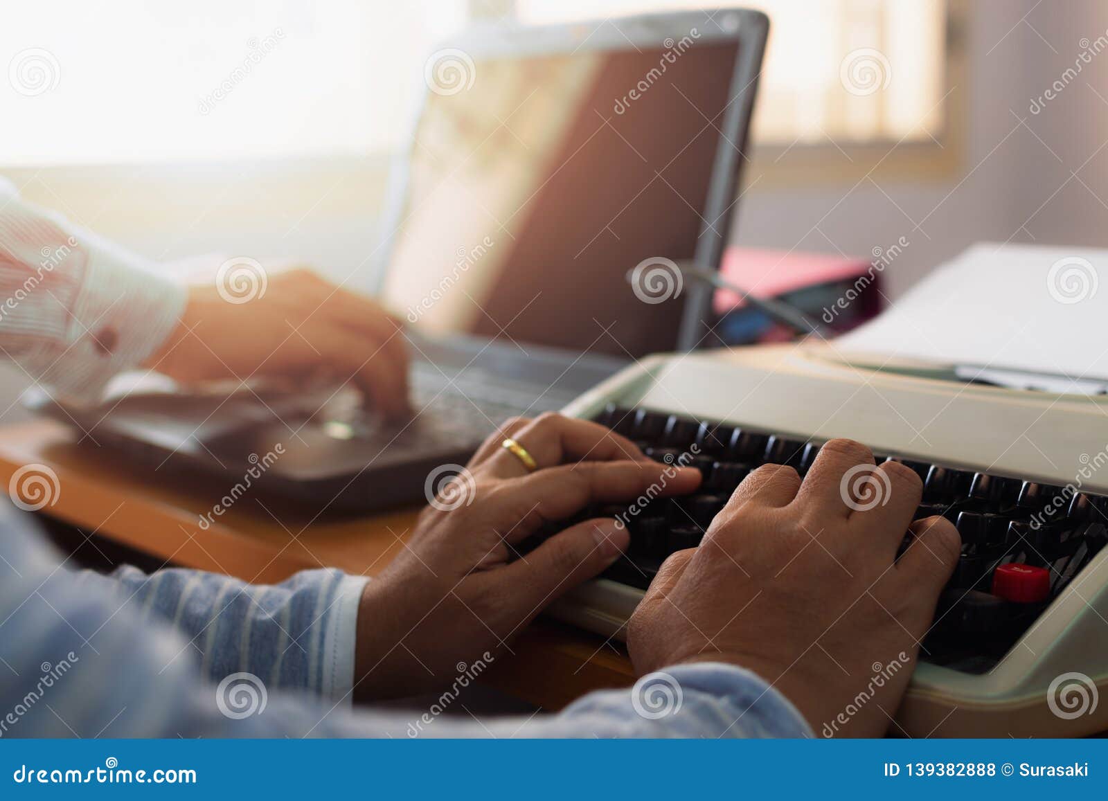 Hands of Workmate Typing on Working Desk in Office Stock Photo - Image ...