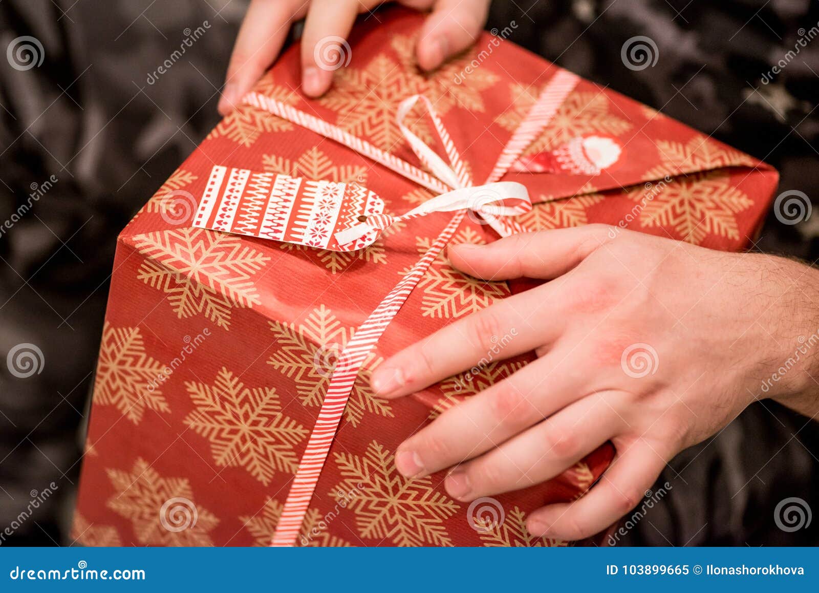 Hands Wrapping a Christmas Gift Stock Image - Image of festive, lights ...
