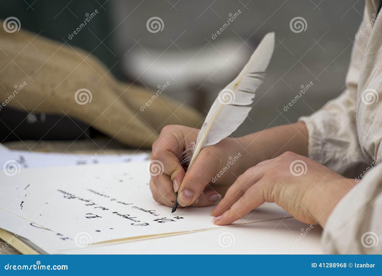 Hands Writing On Paper Blank A4 Size On Grey Background Stock ...