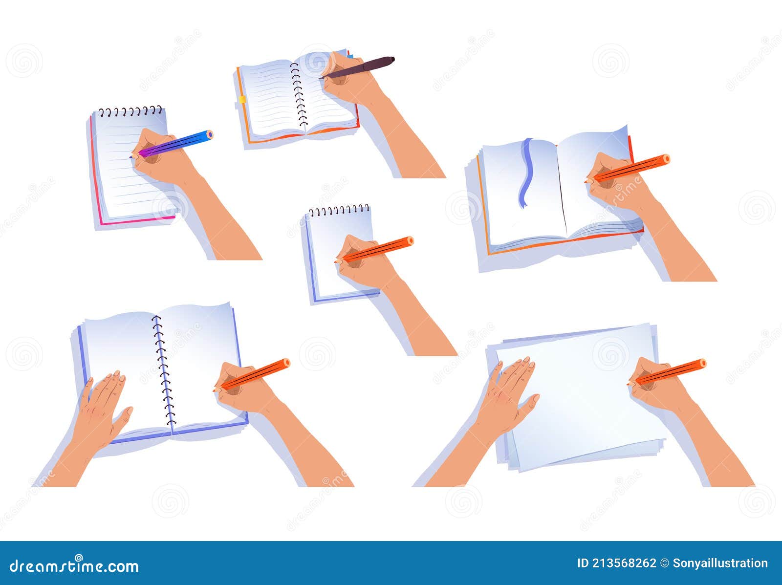 Hands writing in notebooks stock vector. Illustration of creativity ...