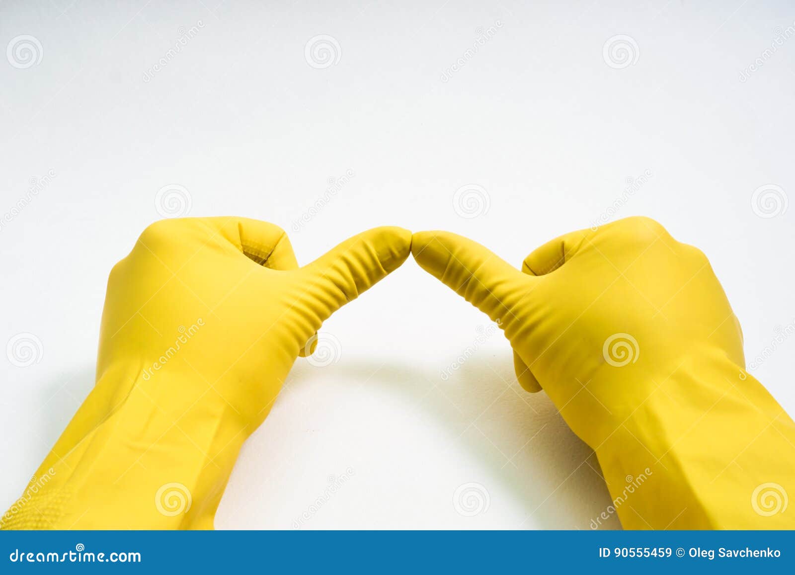 Hands in Yellow Rubber Gloves on White Background Stock Image - Image ...