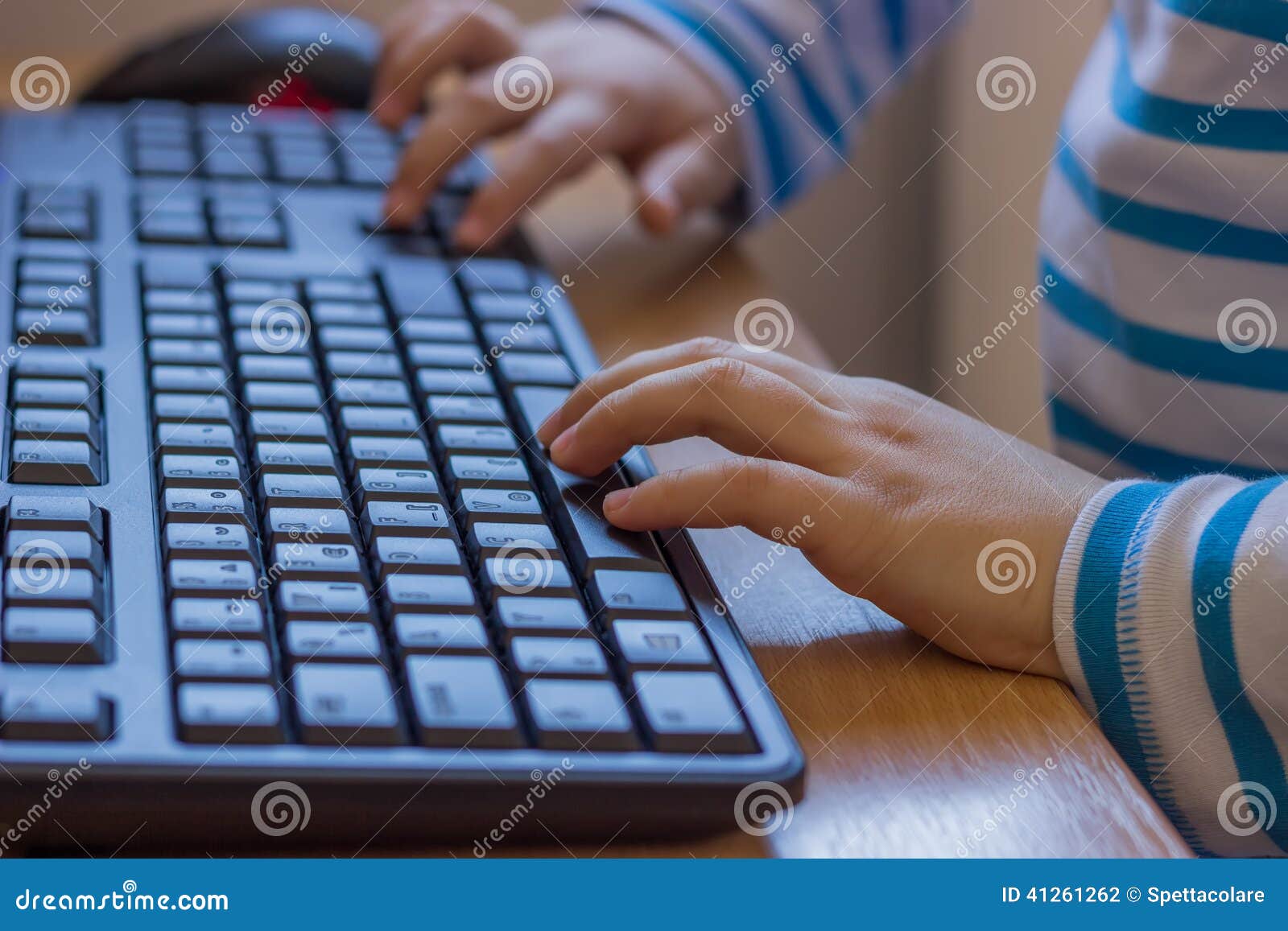 Hands Of Young Child Using Keyboard To Playing 3 Stock Photo - Image ...