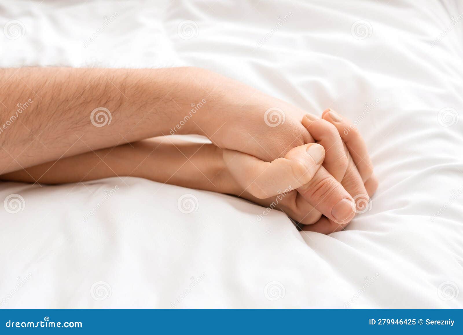 Hands of Young Couple Sleeping in Bed Stock Image - Image of husband ...