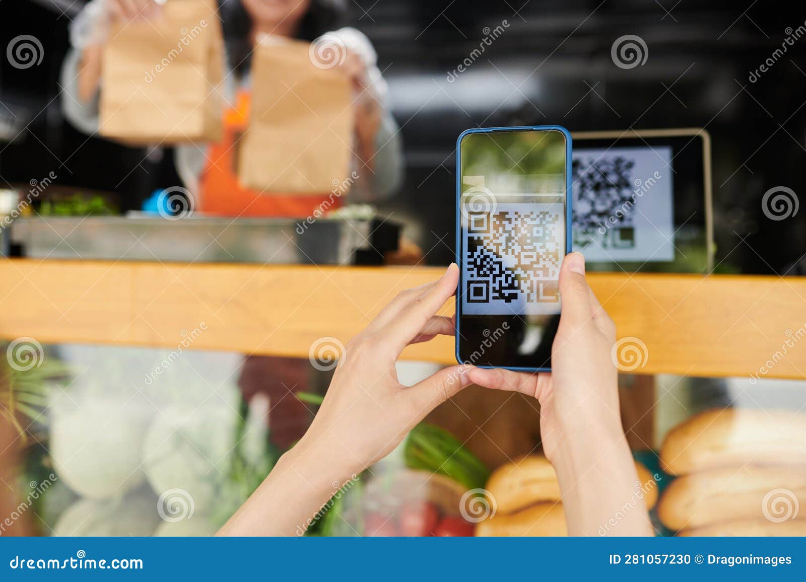 Hands of Young Female Customer Scanning Qr Code of Products on ...