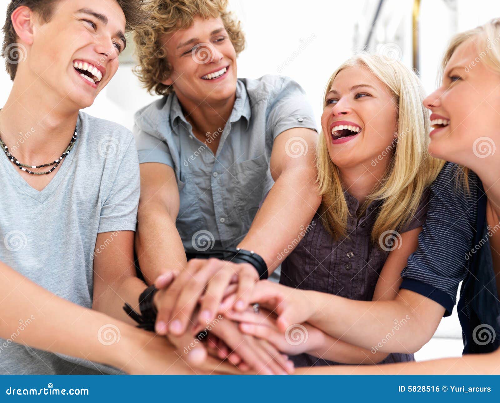 Hands of Young Guys and Girls Showing Unity Stock Photo - Image of ...