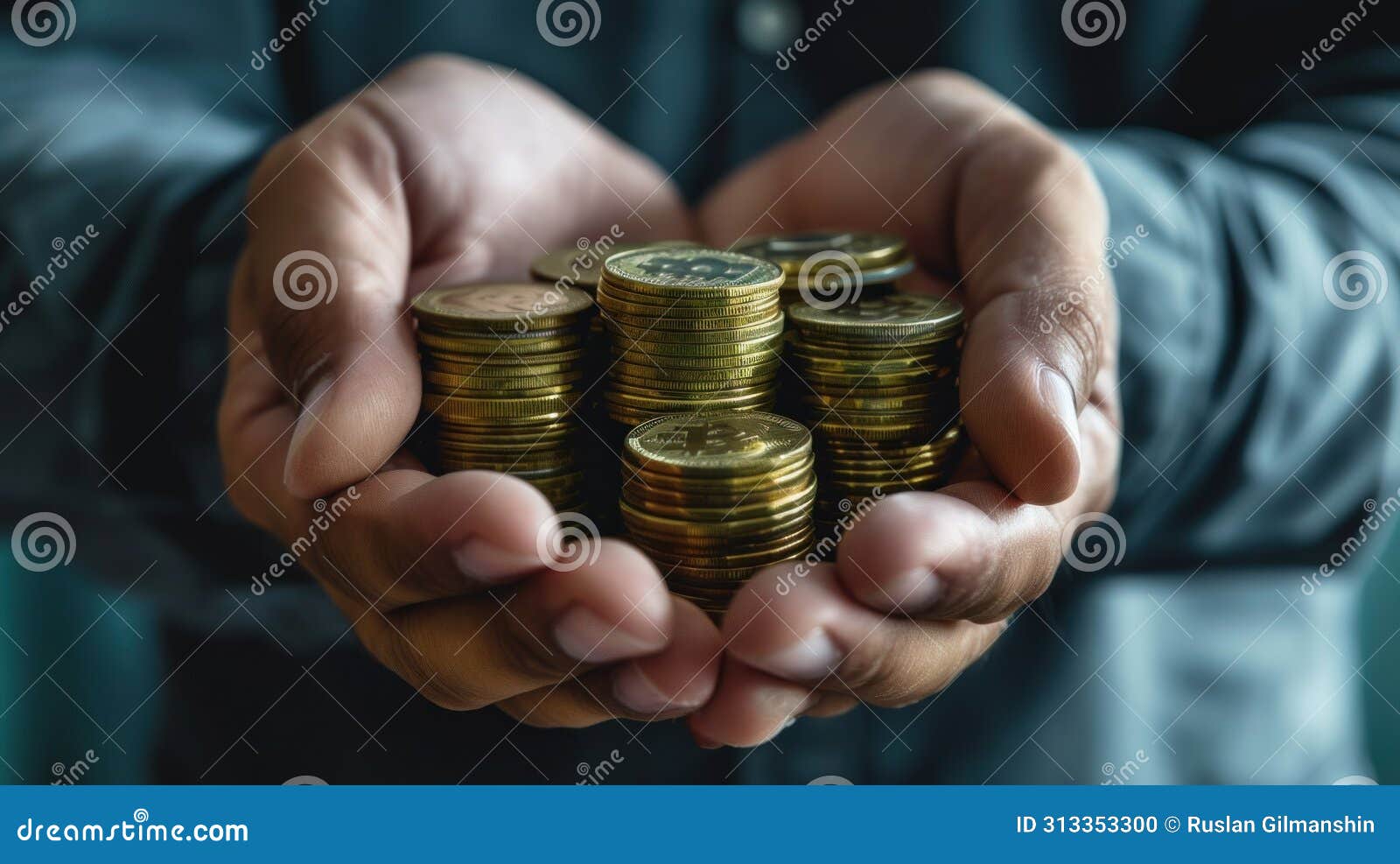 Hands of Young Man in a Business Suit Holding Coins Stock Photo - Image ...