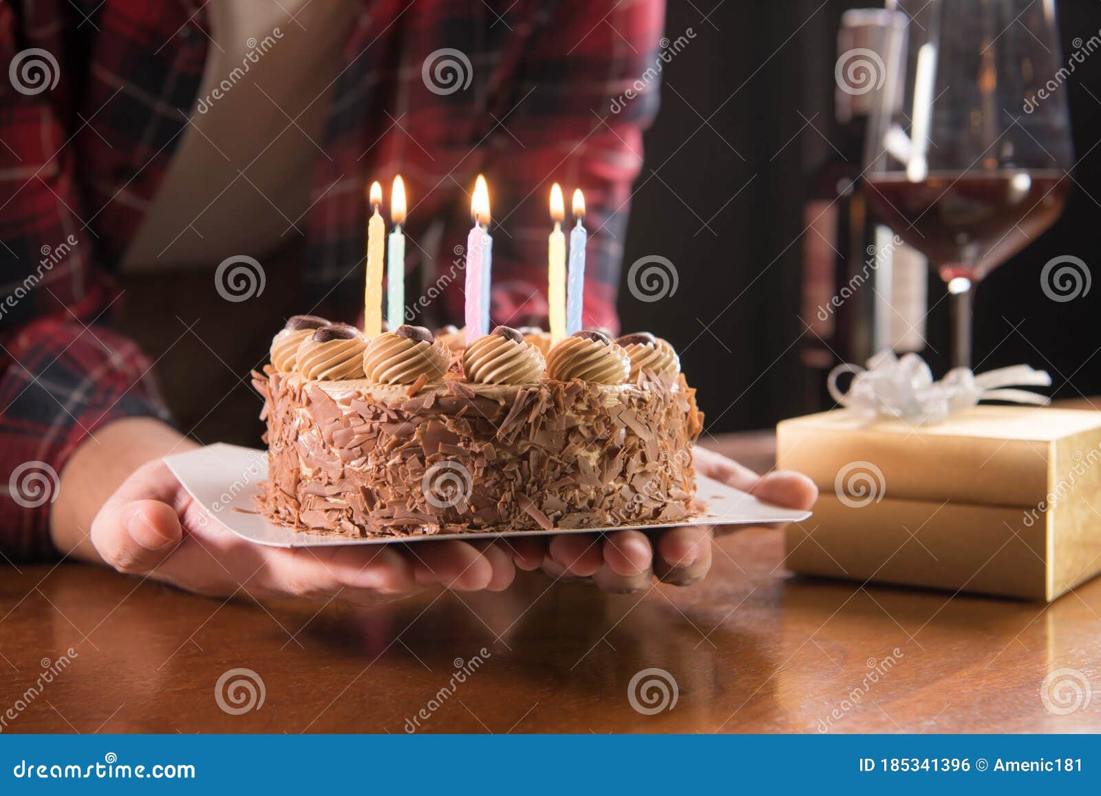 Hands of Young Man Holding Beautiful Birthday Cake Stock Photo - Image ...