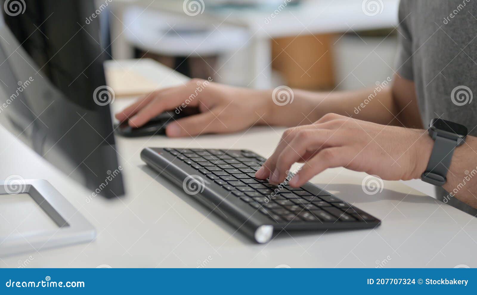 Hands of Young Man Using Mouse and Keyboard, Close Up Stock Photo ...