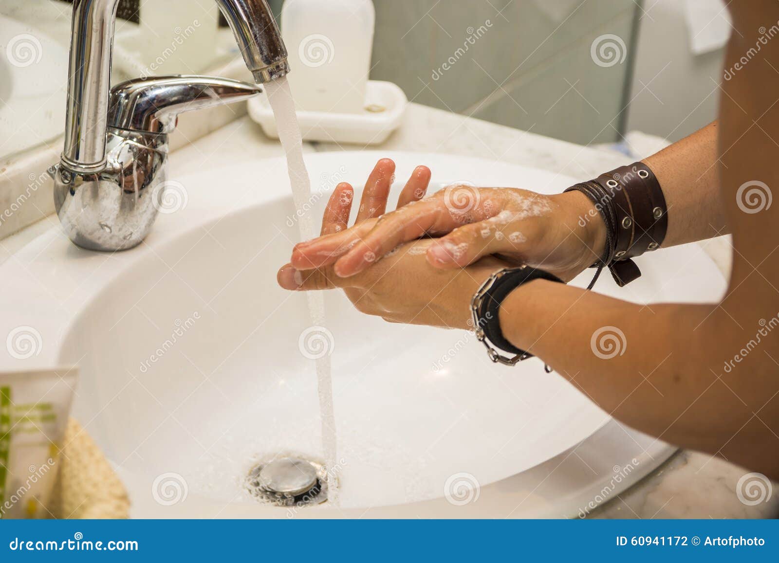 Hands of Young Man Washing with Liquid Soap Stock Photo - Image of ...