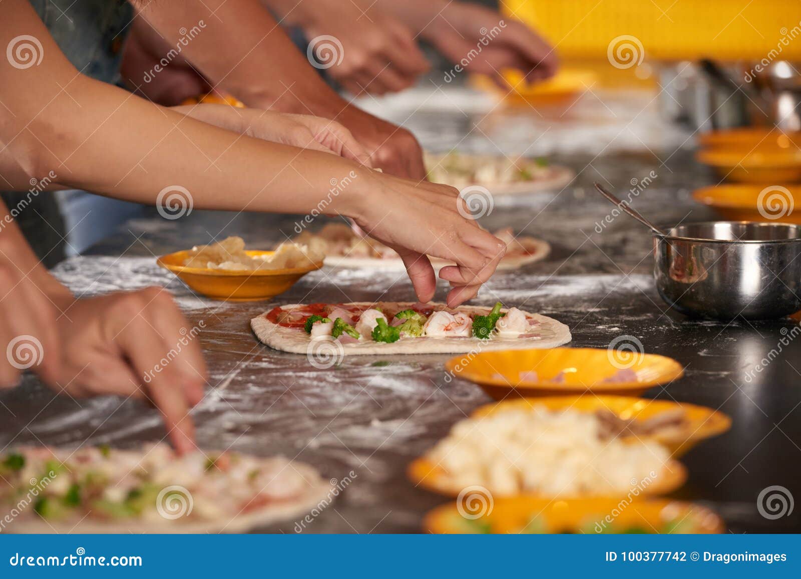 Pizza making process stock photo. Image of seafood, making - 100377742