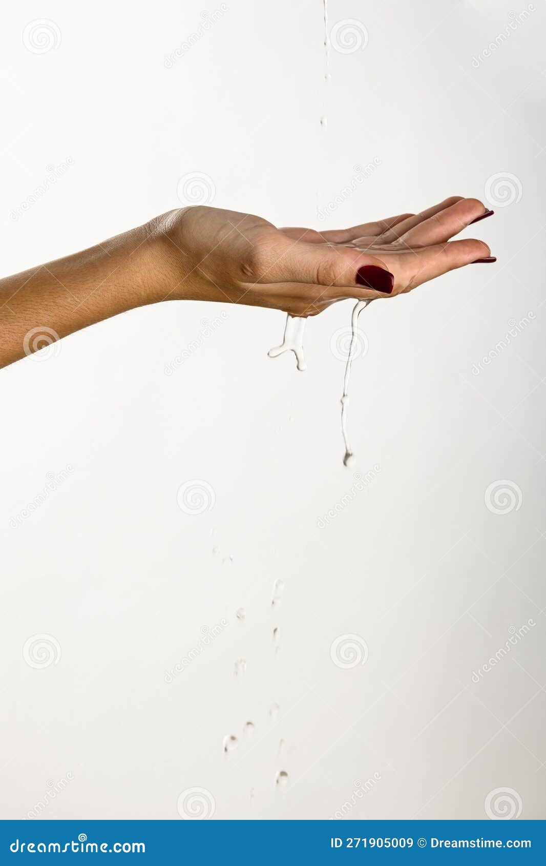 Hands of a Young Woman Dripping Clear Water, White Background. Stock ...