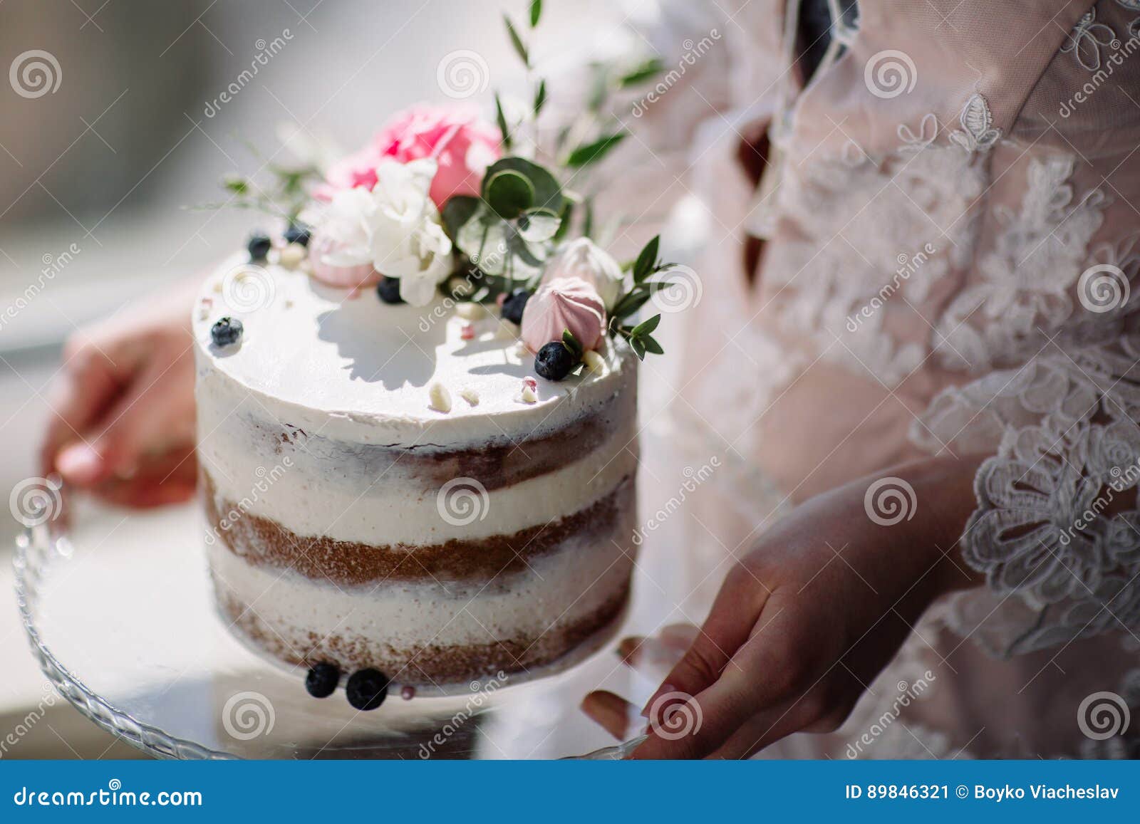 Hands of Young Woman Holding Birthday Cake Selective Focus Stock Image ...
