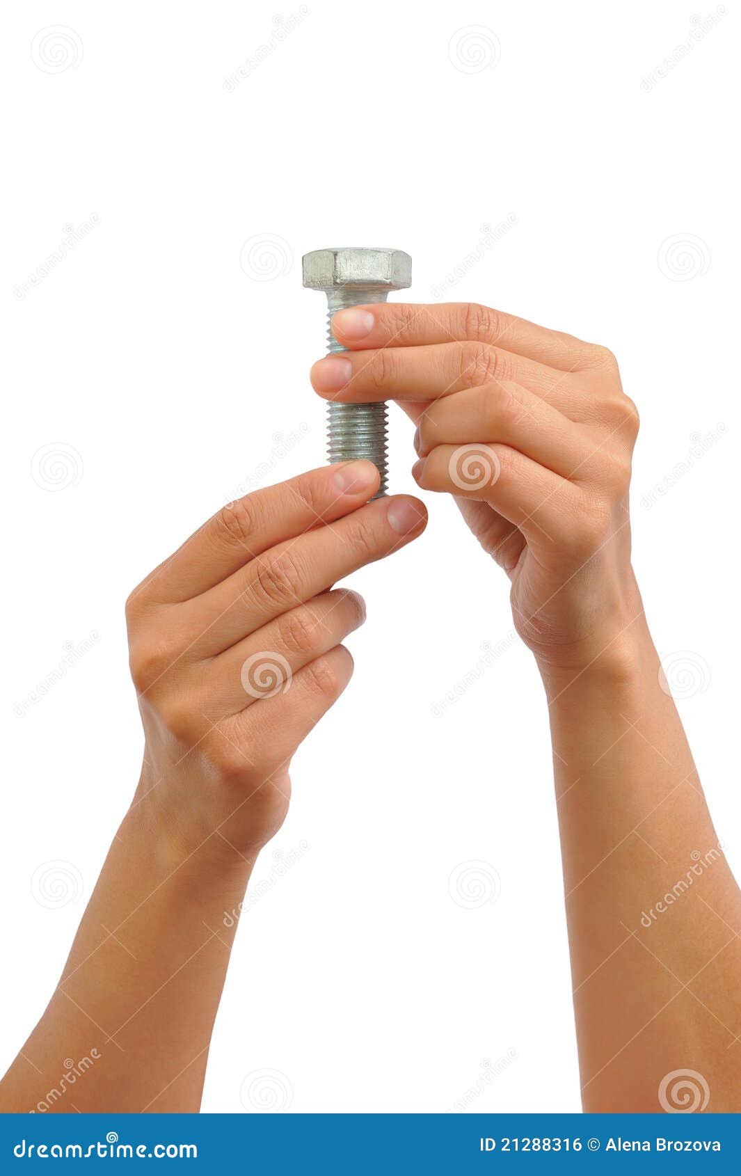 Hands of Young Woman Holding Bolt Stock Photo - Image of chrome, fixing ...