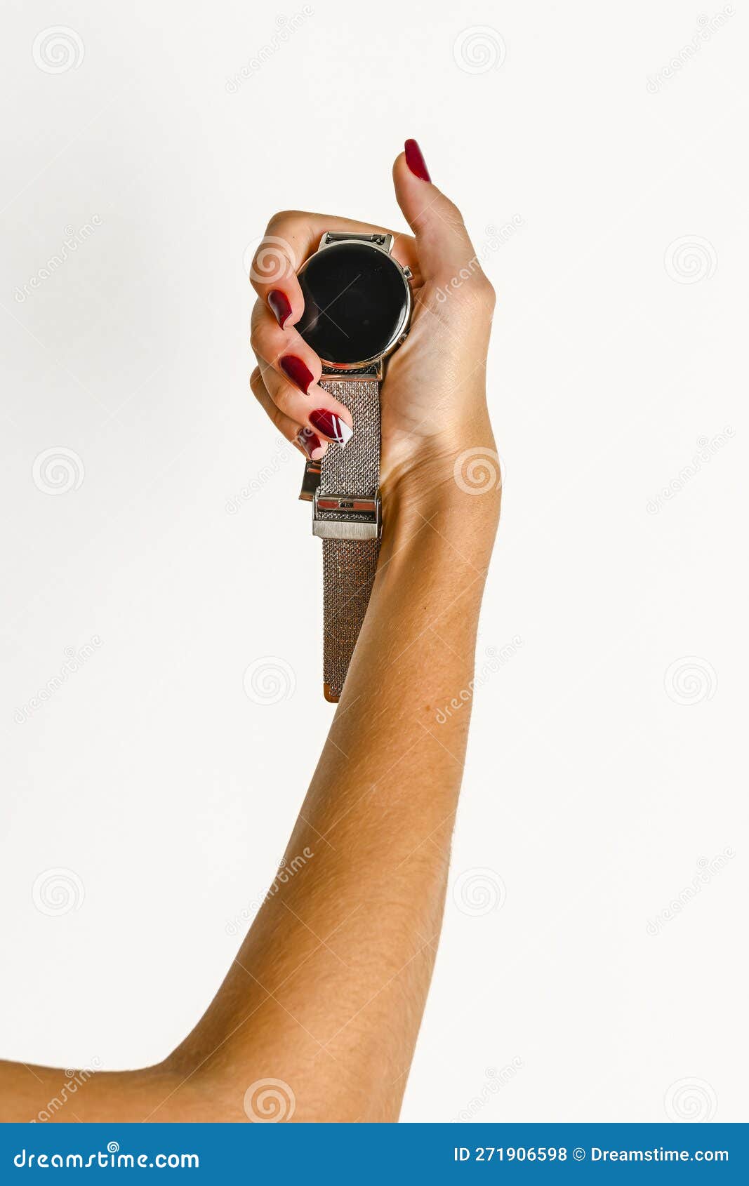 Hands of a Young Woman Holding a Watch, White Background. Stock Photo ...
