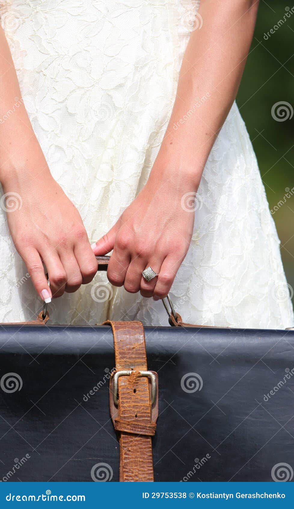 Hands of a Woman with a Suitcase Stock Photo - Image of dress, business ...