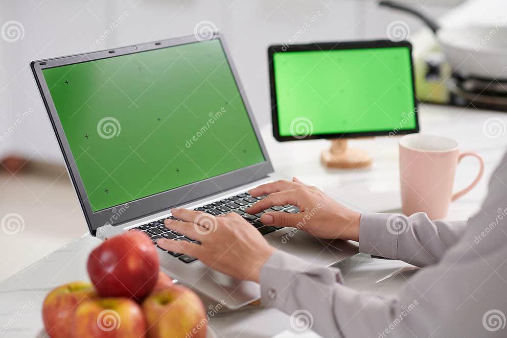 Hands of Young Woman Typing on Keypad of Laptop while Creating New ... Hands of Young Woman Typing on Keypad of Laptop while Creating New ...