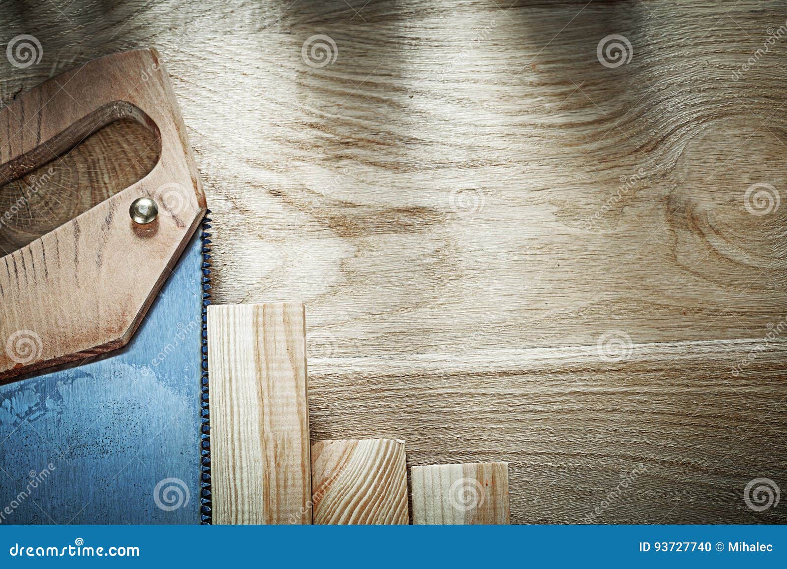 Handsaw Timber on Wood Board Top View Construction Concept Stock Photo ...