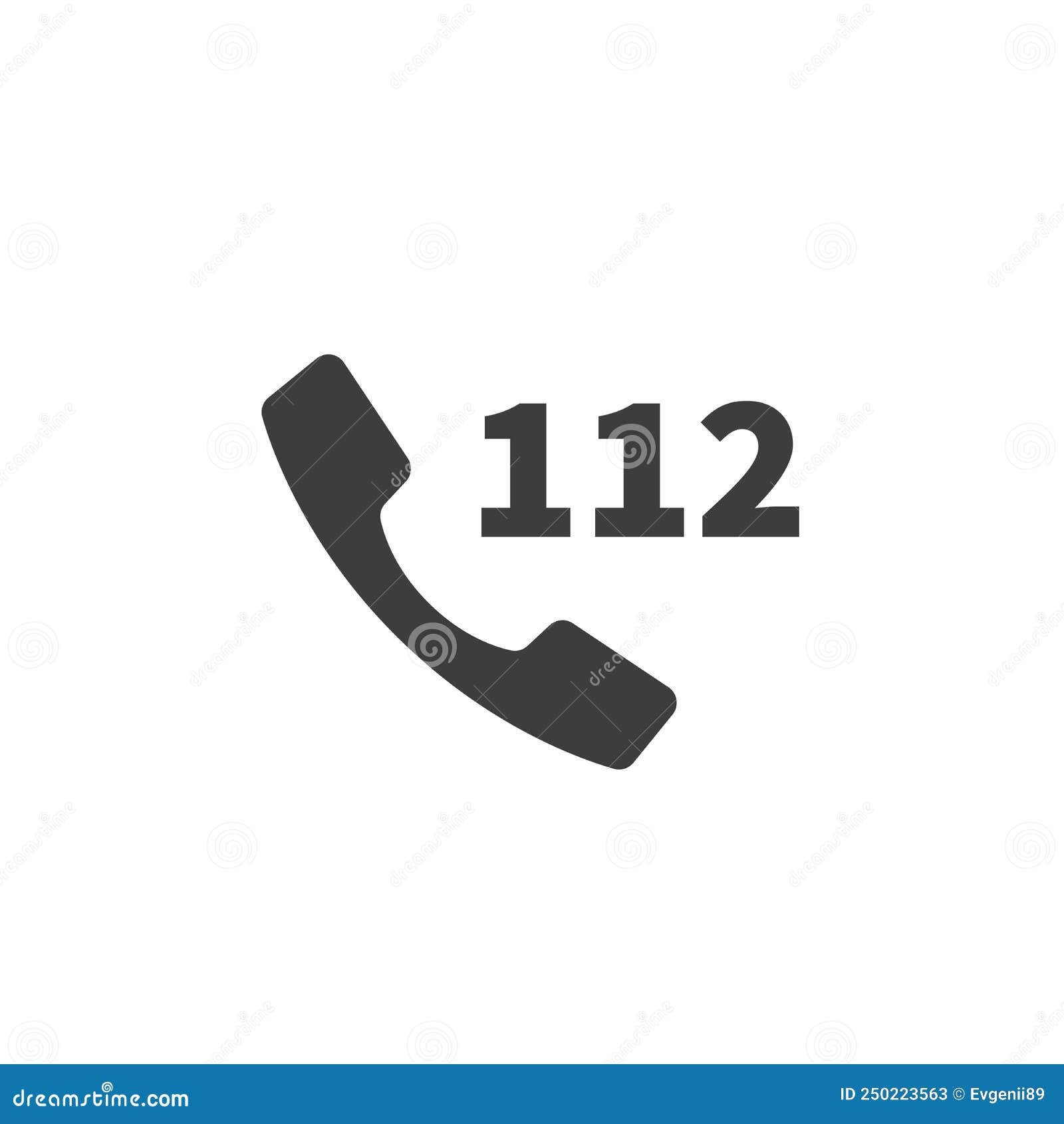 Handset with 112 Emergency Number, Simple Black Icon on White Stock ...