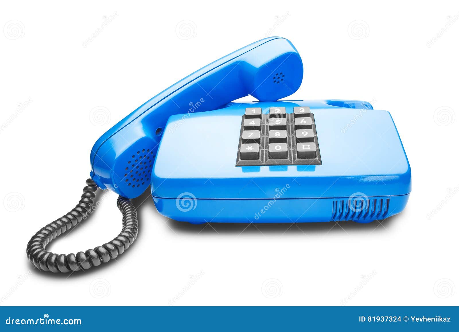 Blue Landline Phone On Isolated White Background With Shadow Royalty ...