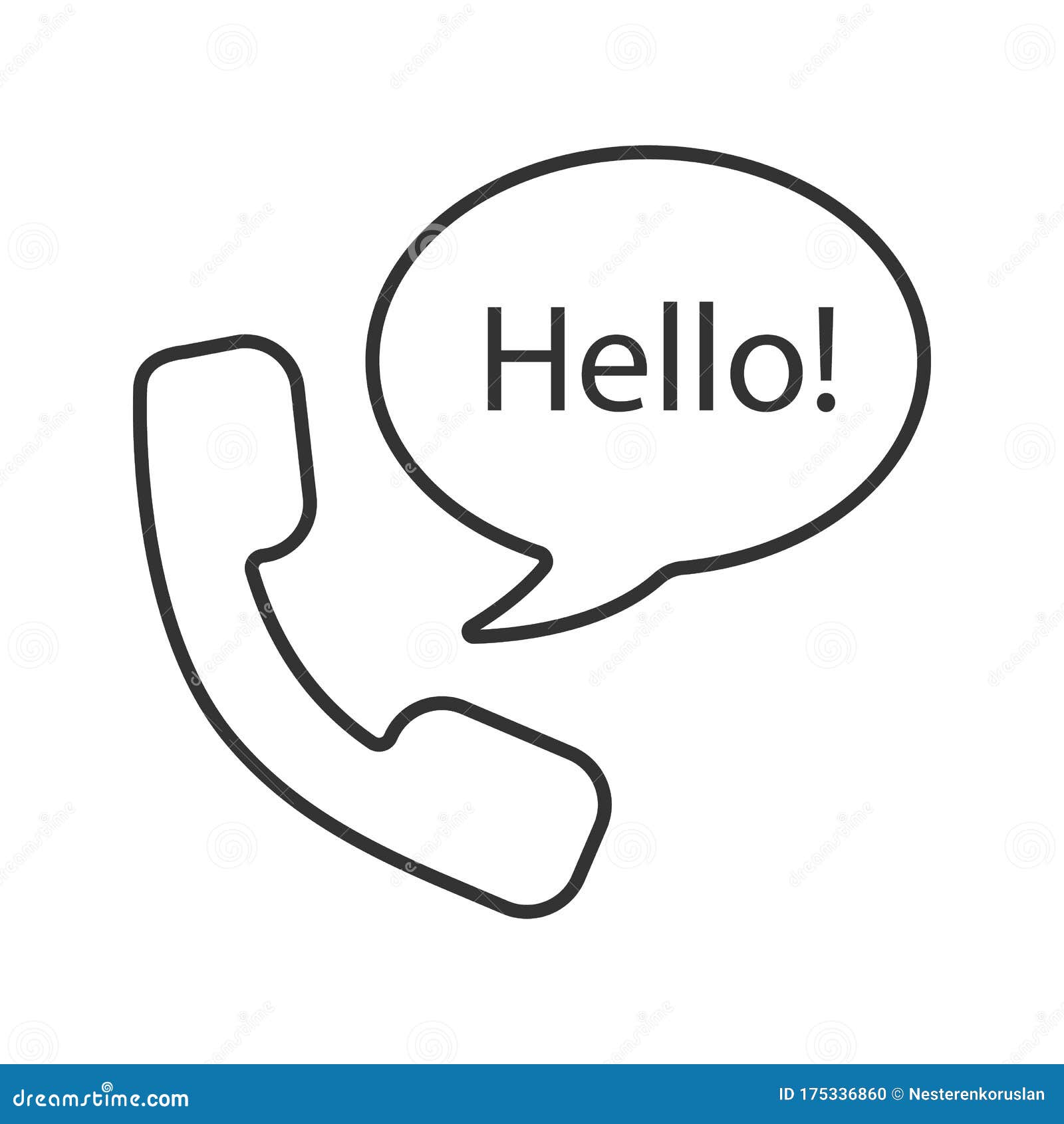 Handset and Speech Bubble with Hello Inside Linear Icon Stock Vector ...