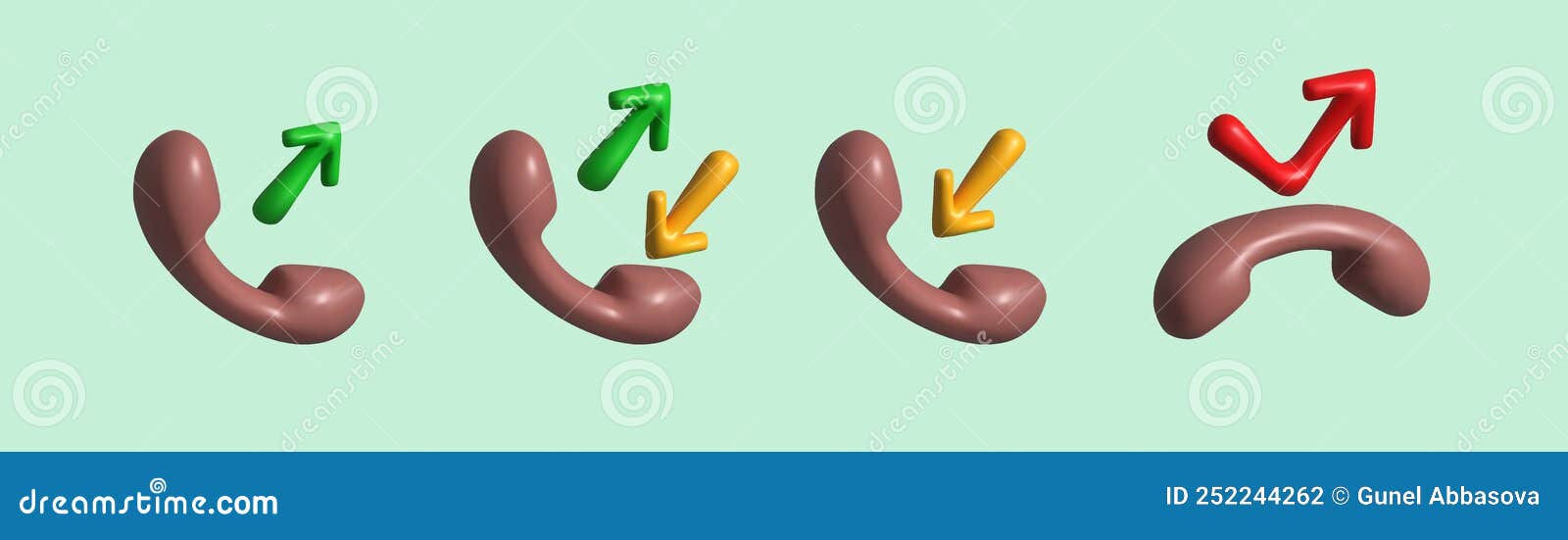 Handset Vector 3d Icon Set. Incoming Call, Outgoing Call, Missed Call ...