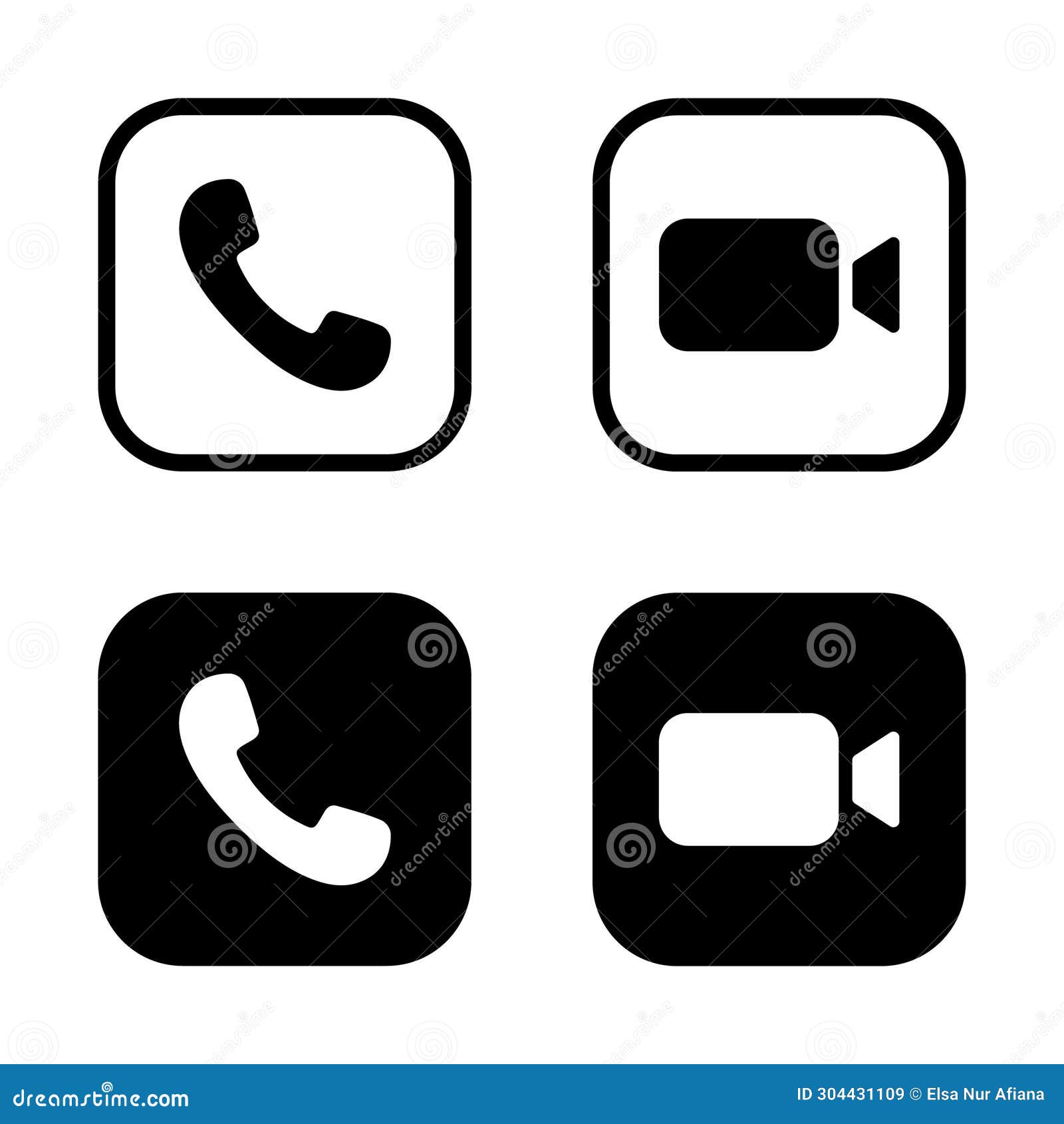 Handset and Video Call Camera Icon Vector on Black Square Stock ...