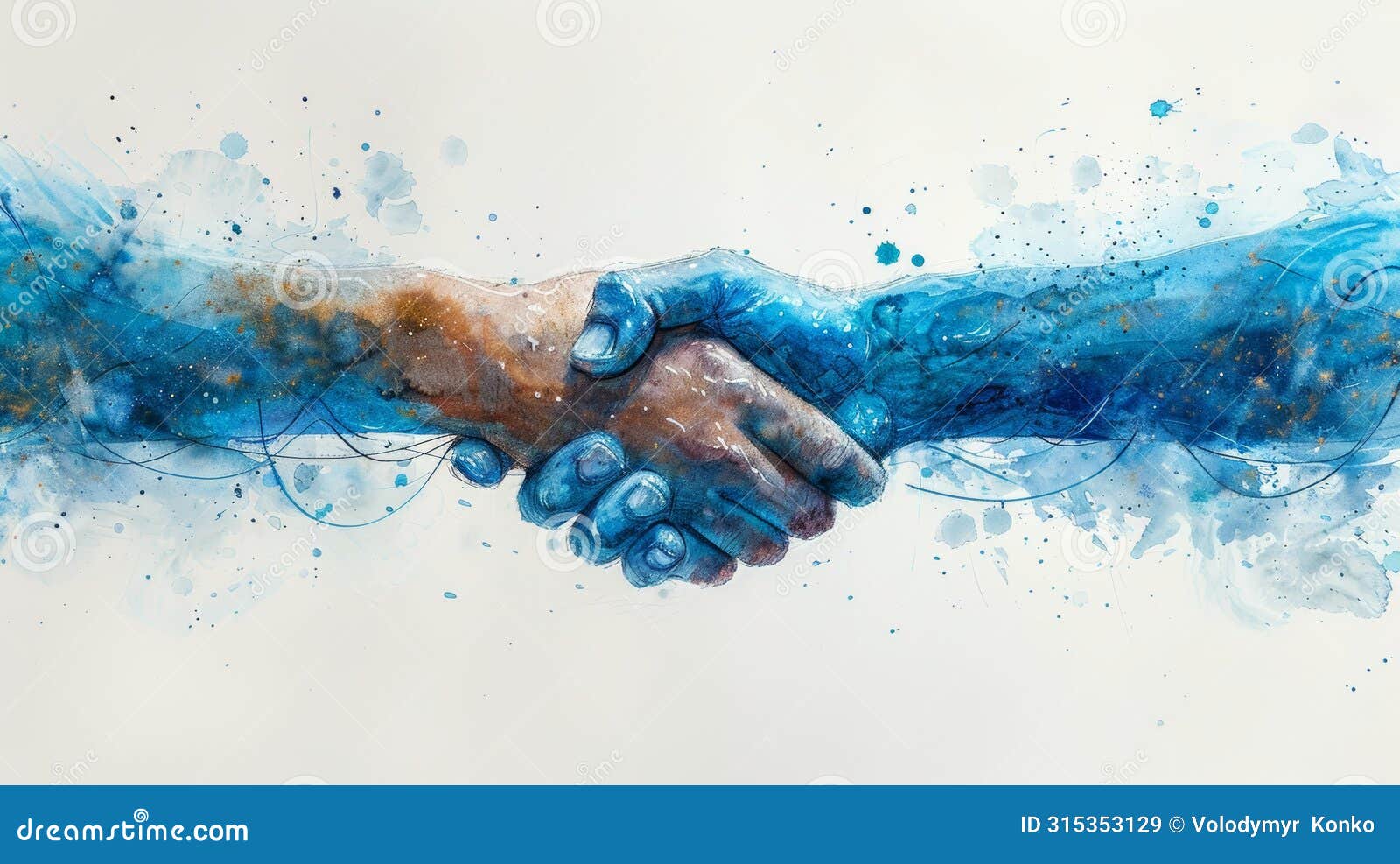 Handshake with Abstract Blue Watercolor Splash Stock Image - Image of ...