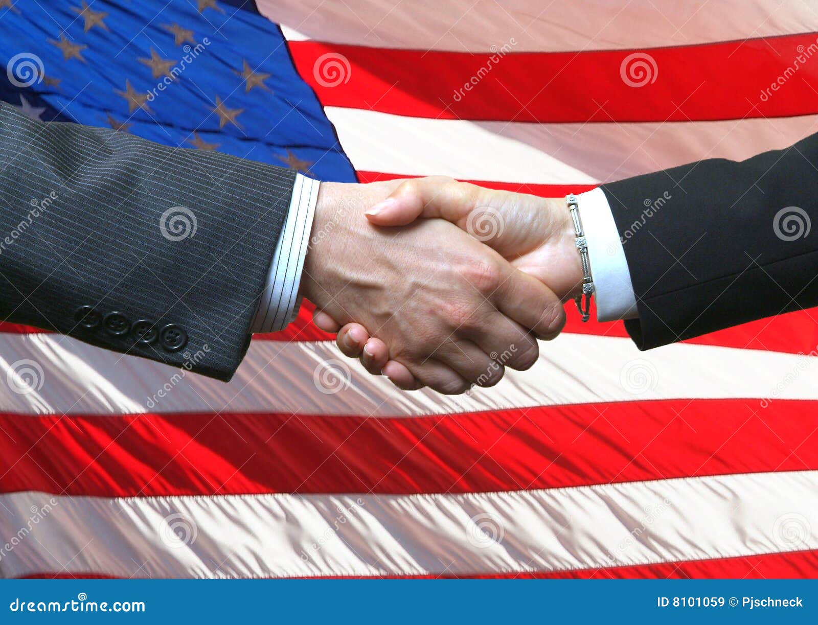 Handshake and American Flag Stock Image - Image of delegate ...