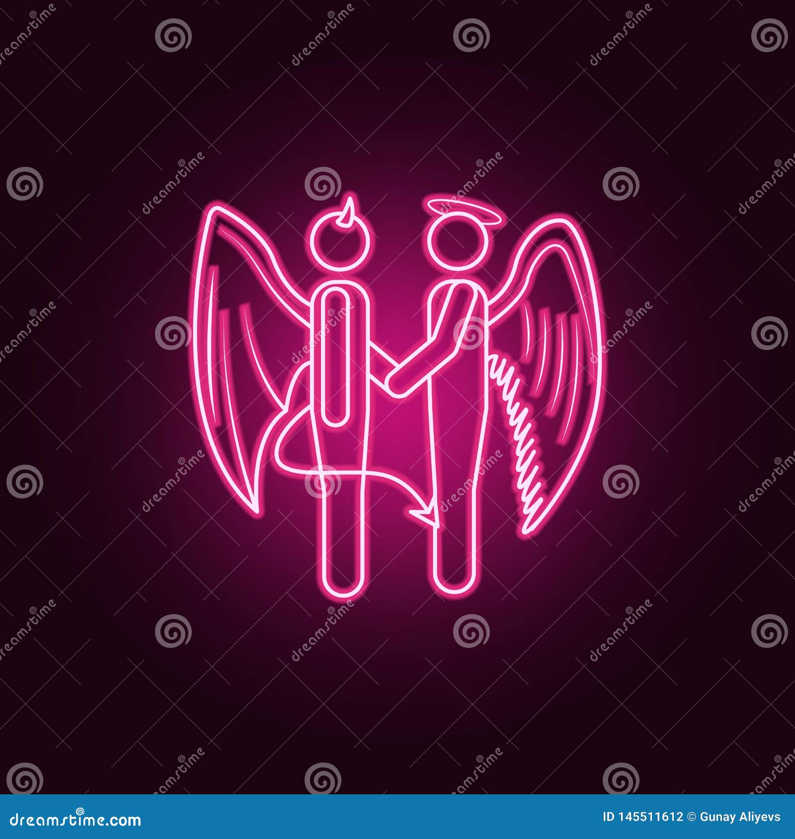 The Handshake of an Angel and a Demon Neon Icon. Elements of Angel and ...