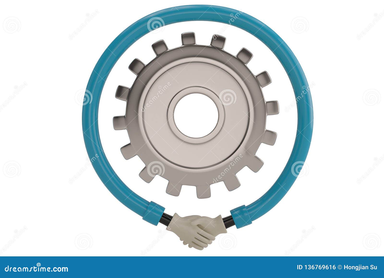 Handshake Around Gear Isolated on White Background 3D Illustration ...