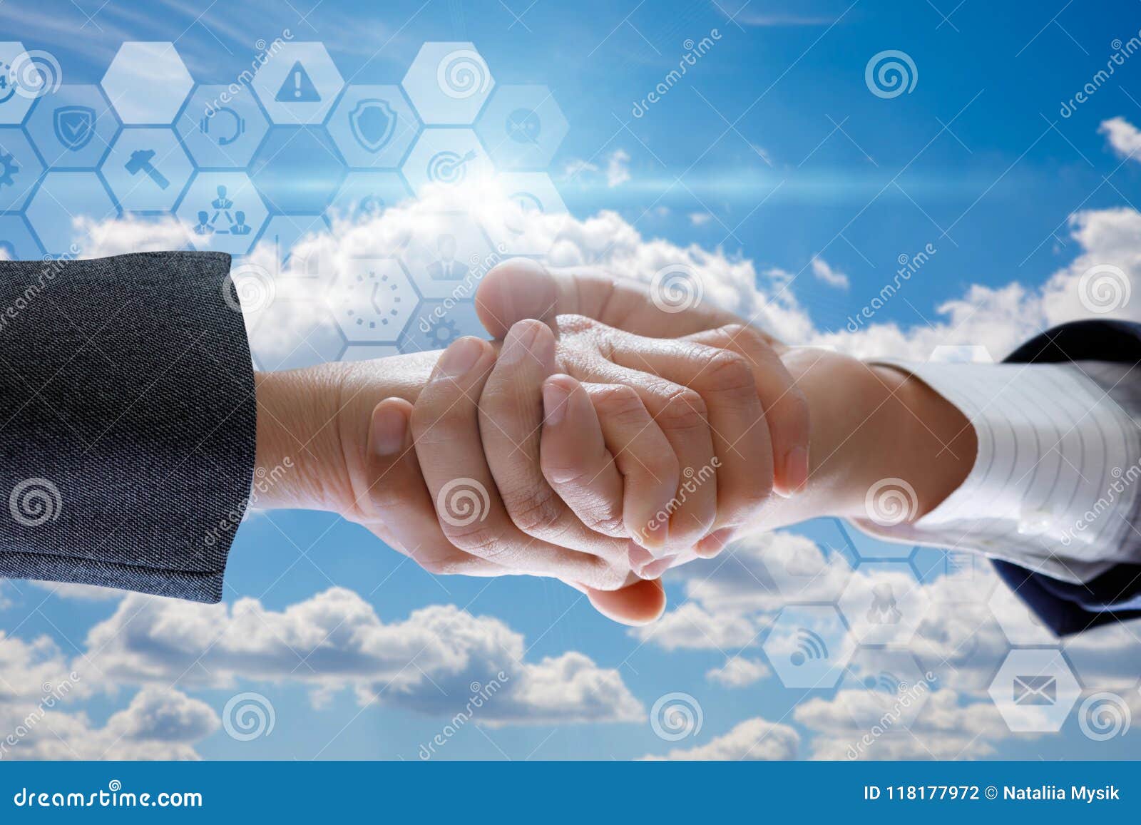 Handshake on the Background of Sky with Clouds. Stock Photo - Image of ...