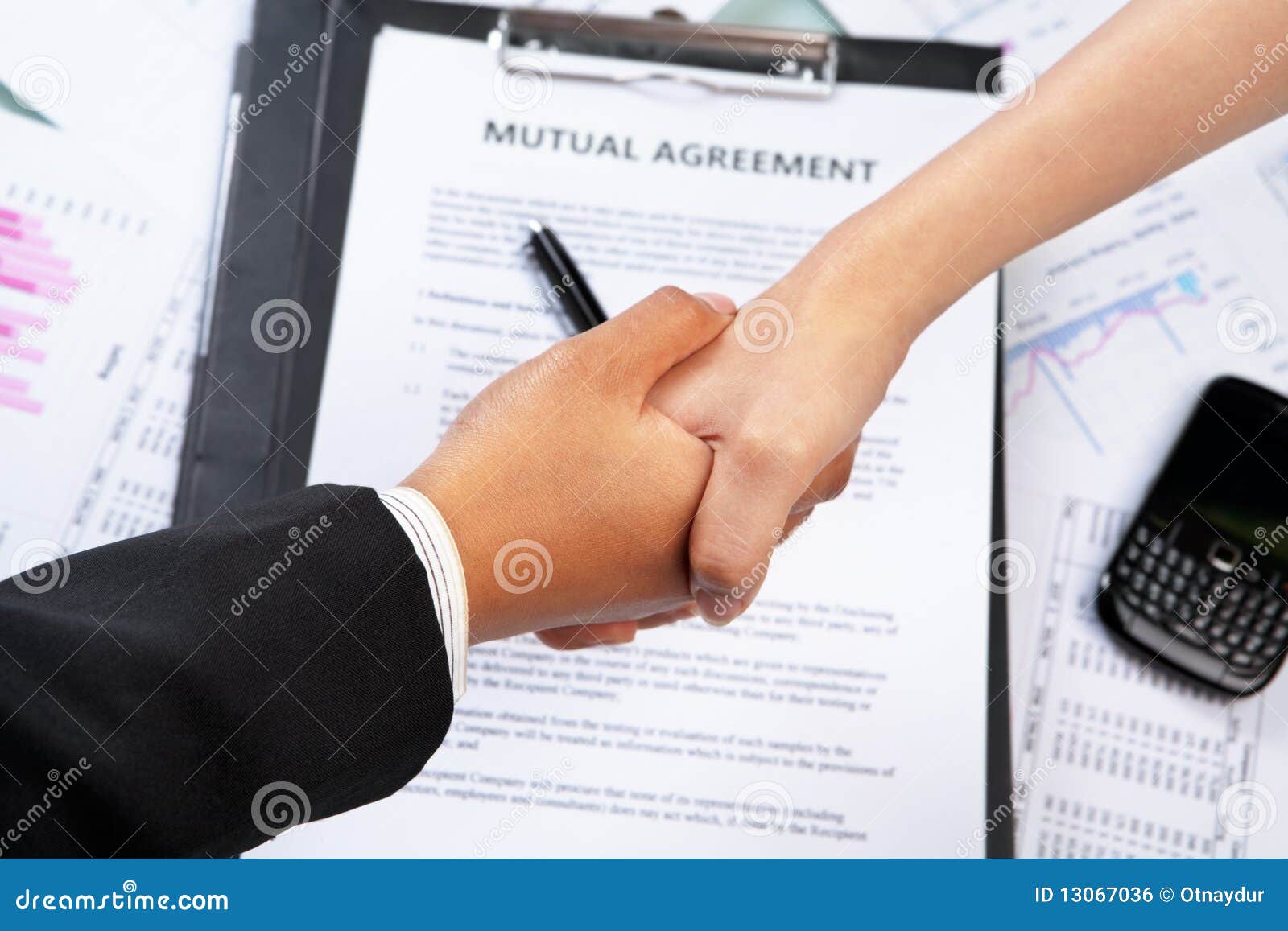 Handshake Btween Businesswoman Over Agreement Stock Photo - Image of ...