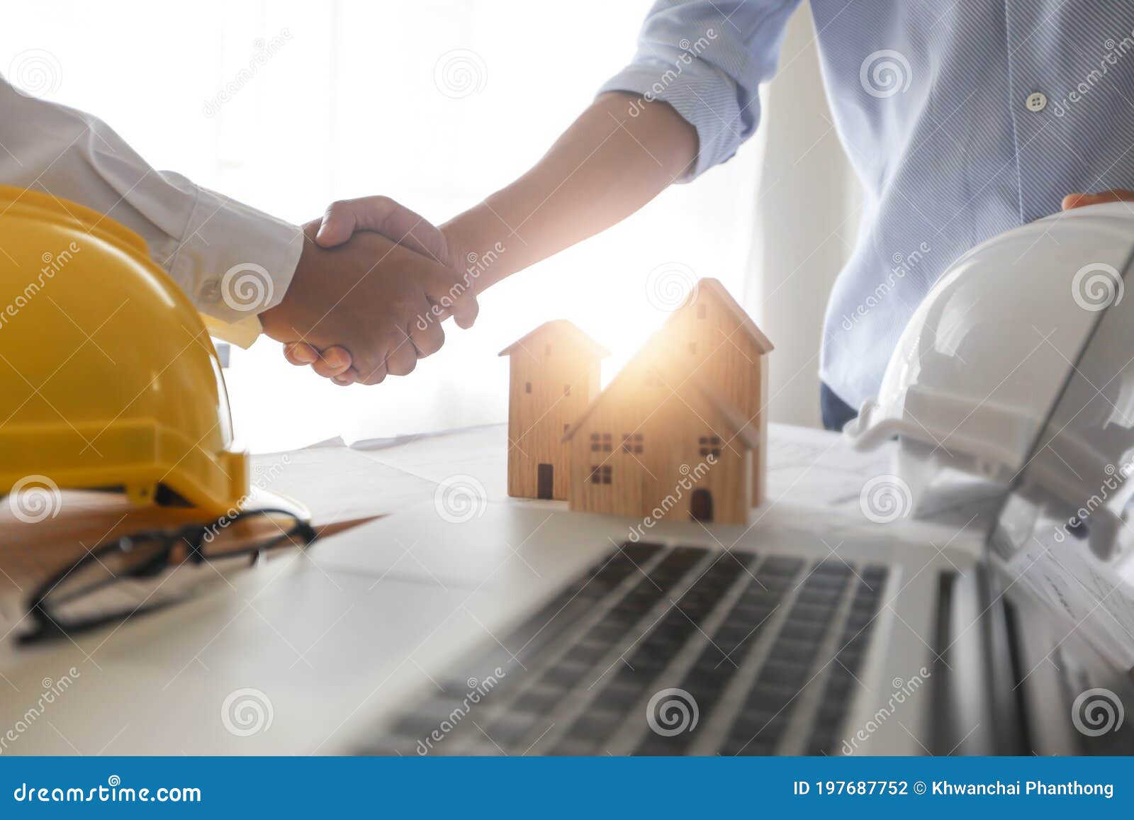 Handshake of Builder, Engineer with Architecture after Successful ...