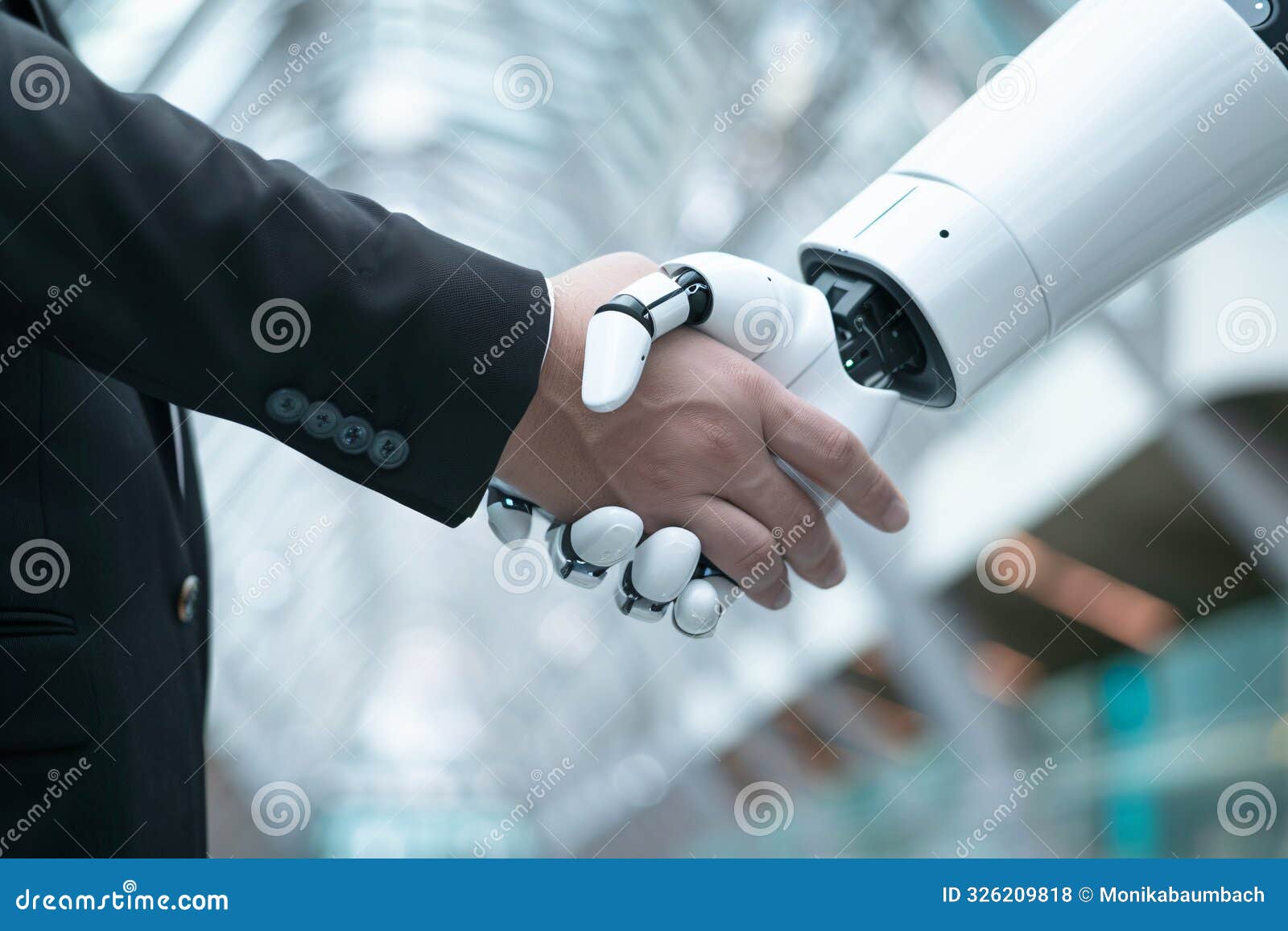 Handshake between Business Man and Artificial Intelligence Android Arm ...
