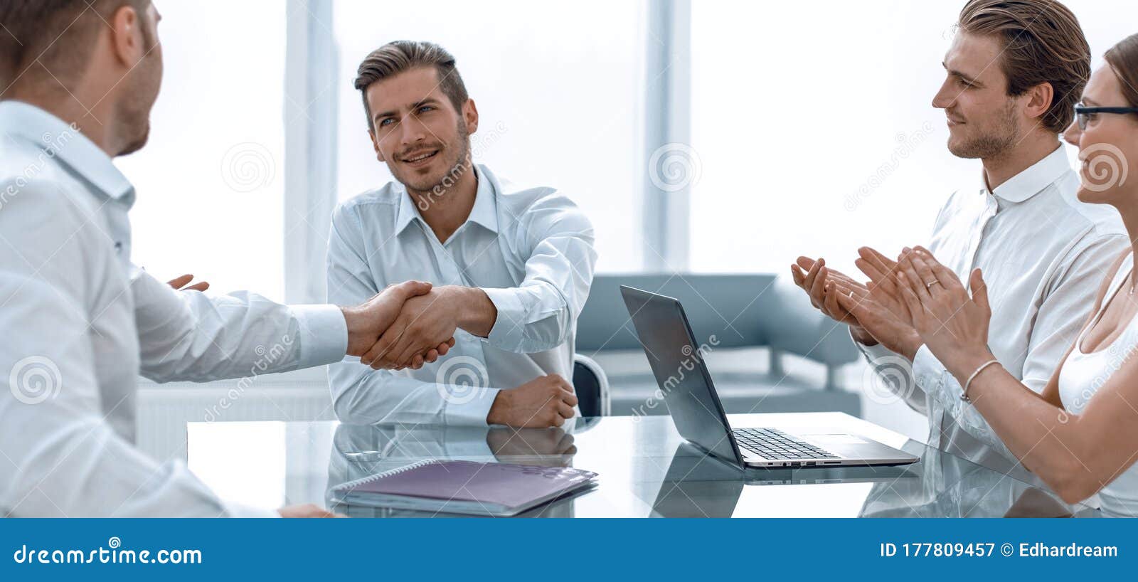 Handshake Business Partners Over the Desk Stock Image - Image of ...