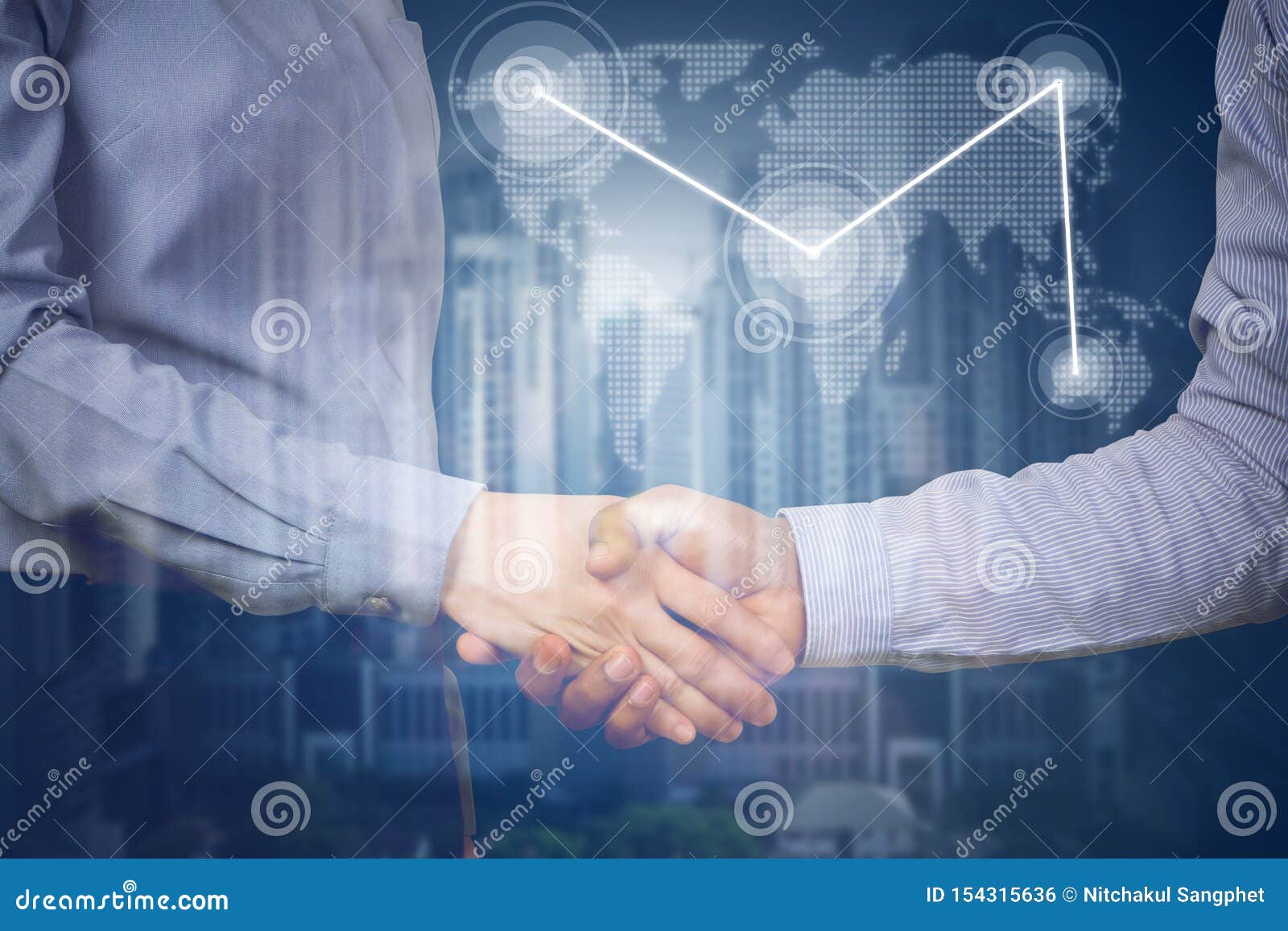 Handshake Business Partners with Virtual Map Link and Business Building ...