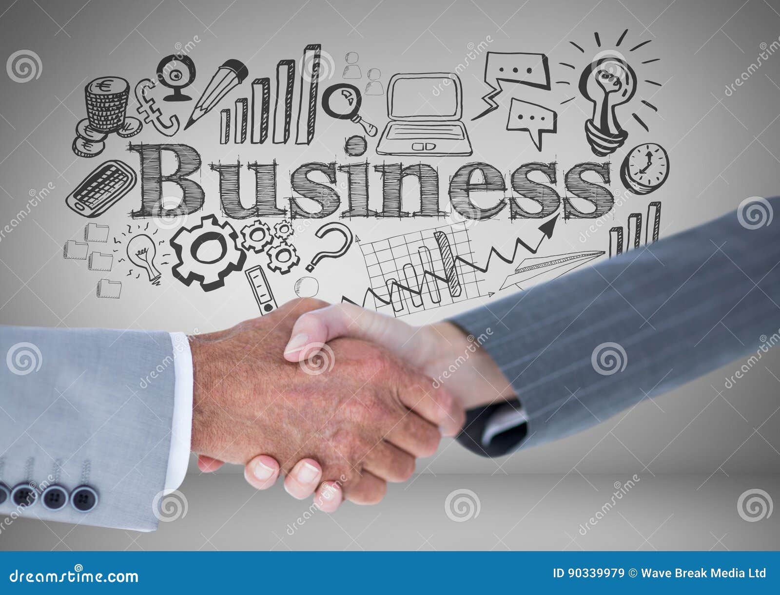 Handshake of Business People with Business Graphics Drawings Stock ...