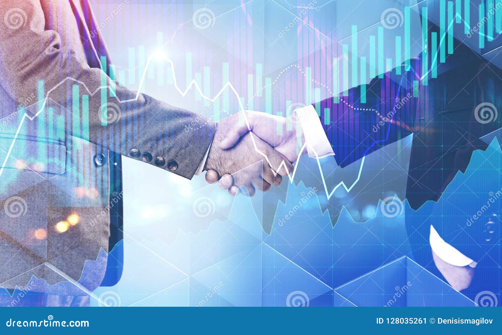 Handshake of Businessmen, Glowing Graphs Interface Stock Image - Image ...