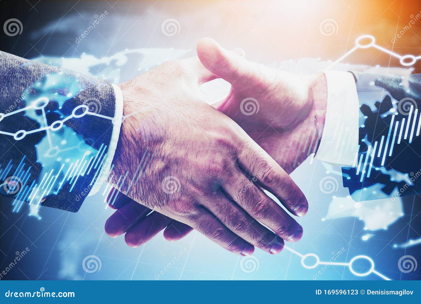 Handshake of Businessmen, World Map Stock Image - Image of filter ...
