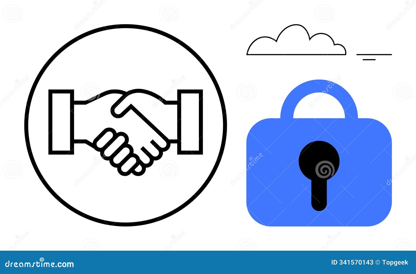 Handshake within Circle Next To Blue Padlock and Cloud Stock Vector ...