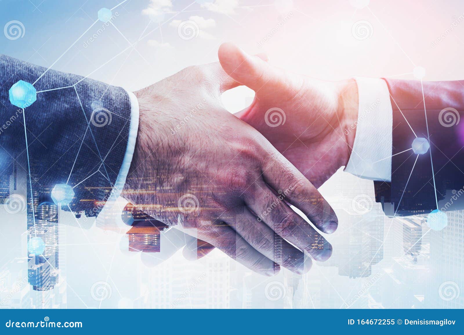 Handshake in City, Network Interface Stock Image - Image of city, brain ...
